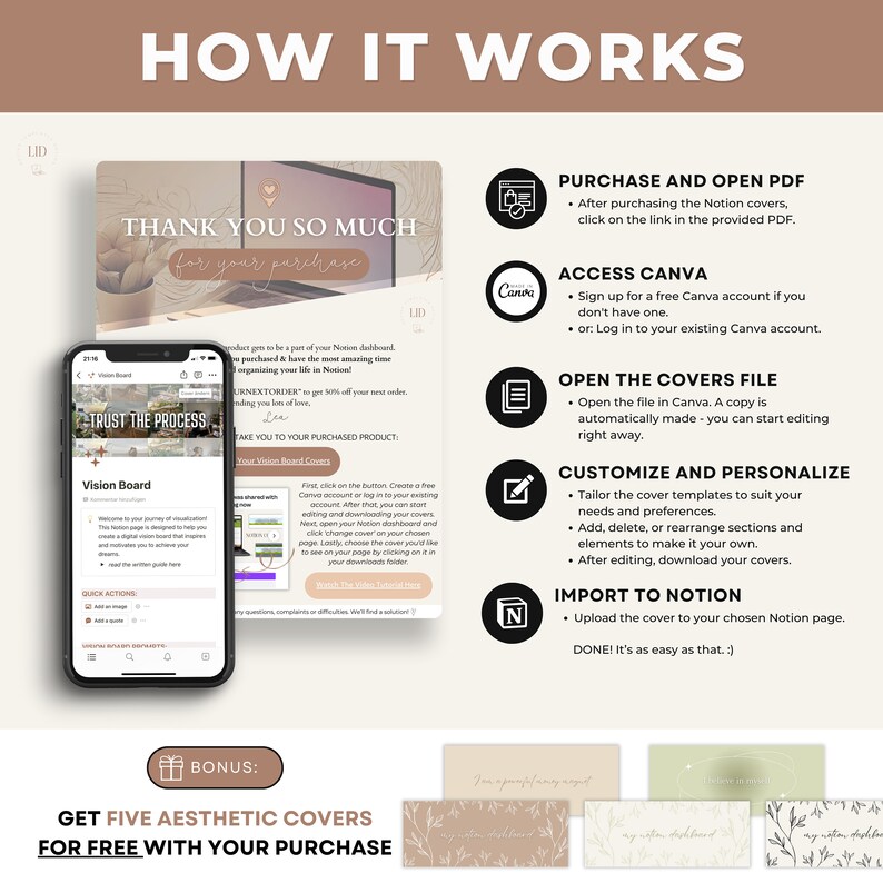 Manifestation Notion Cover Bundle Aesthetic Notion Covers Vision Board ...