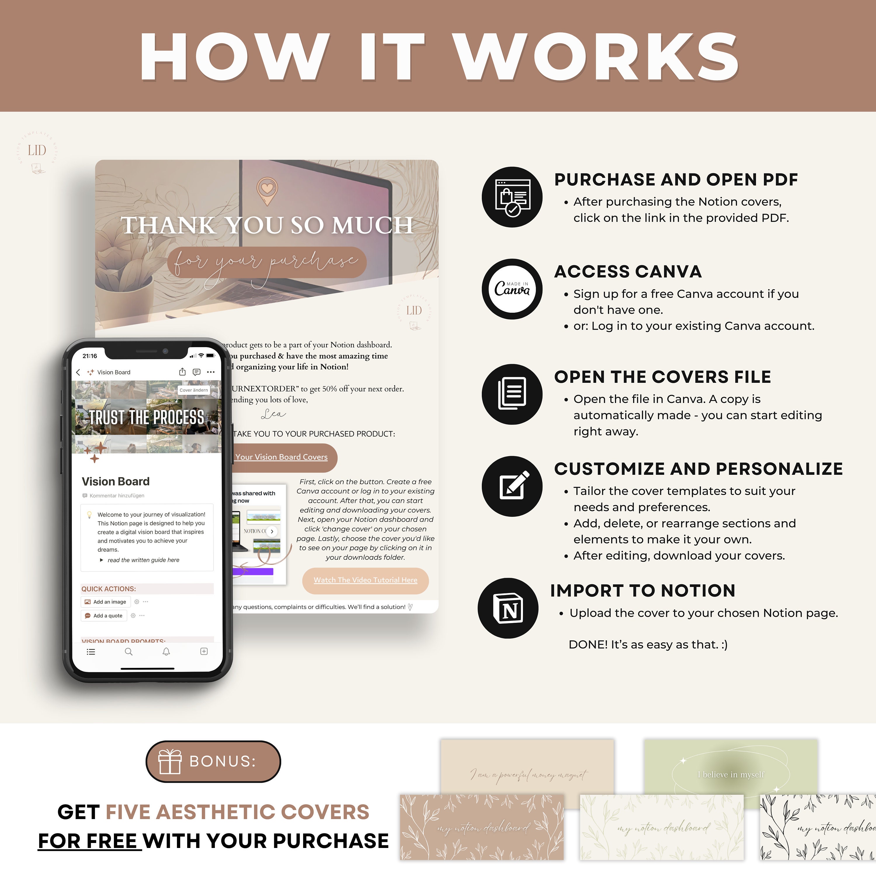 Manifestation Notion Cover Bundle Aesthetic Notion Covers Vision Board ...