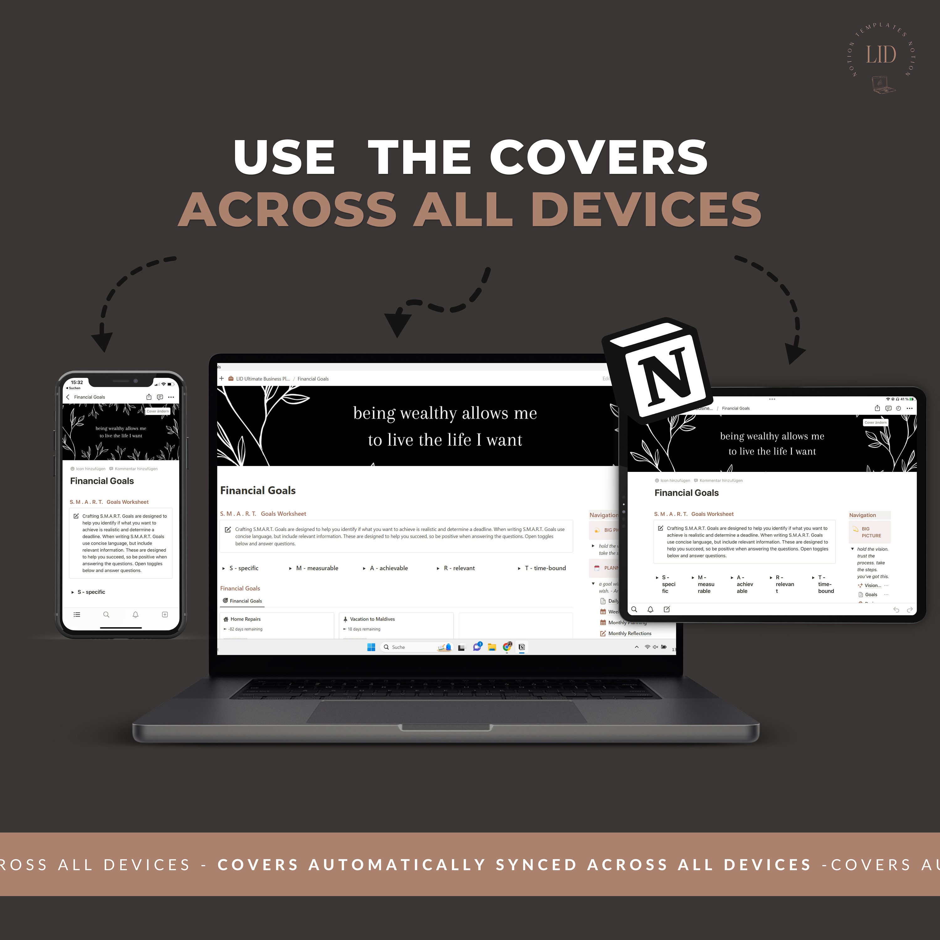 Dark Aesthetic Notion Covers Affirmations Money Finance Notion Bundle ...