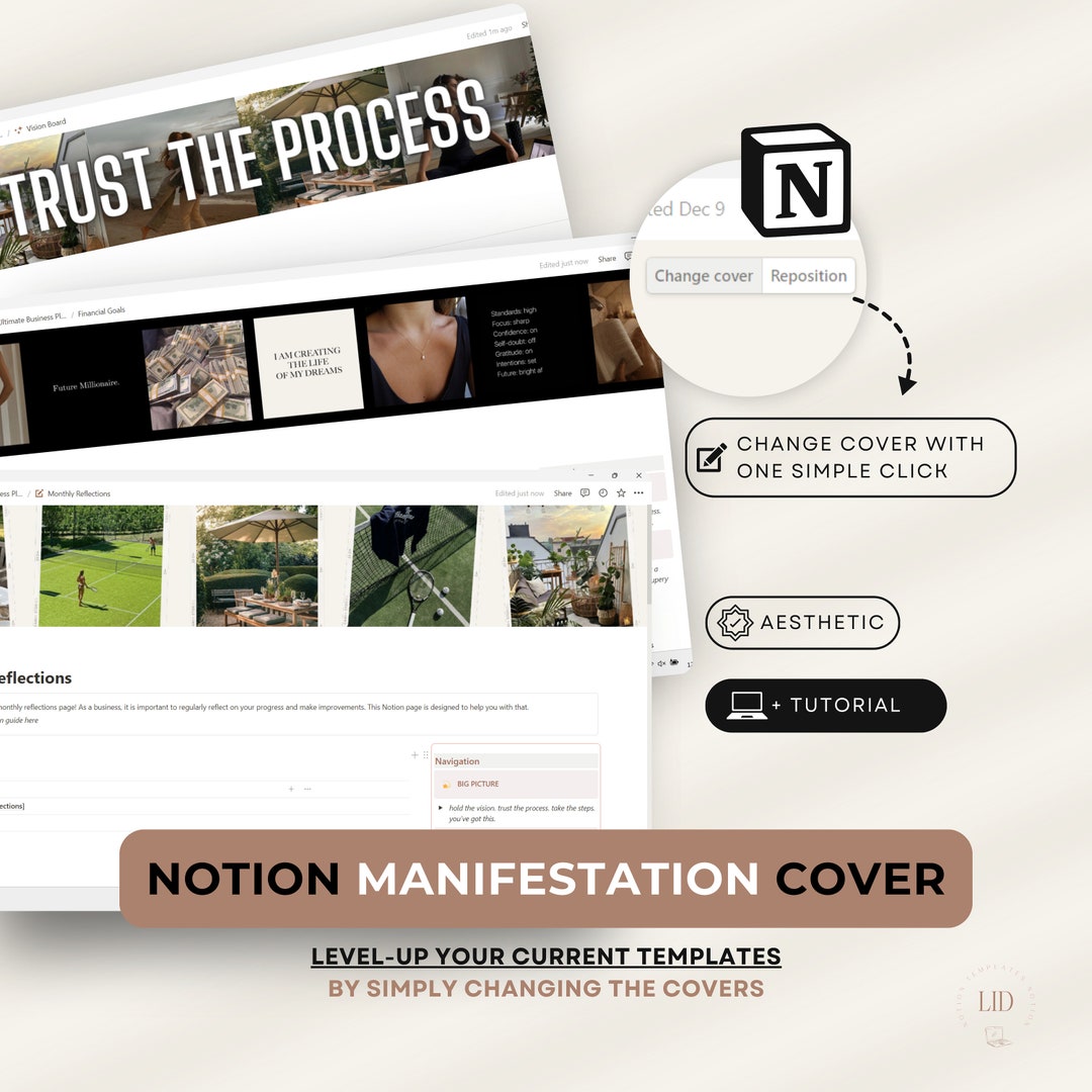 Manifestation Notion Cover Bundle Aesthetic Notion Covers Vision Board ...
