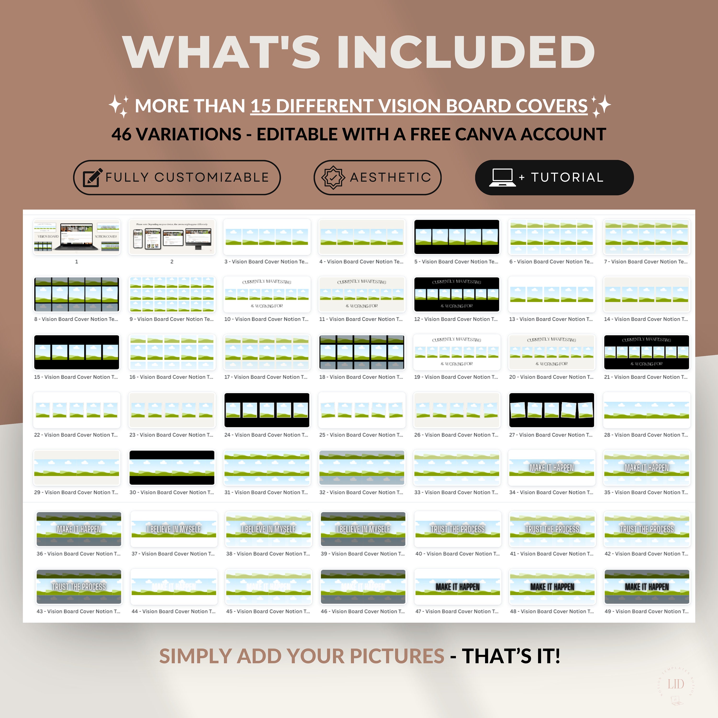 Manifestation Notion Cover Bundle Aesthetic Notion Covers Vision Board ...