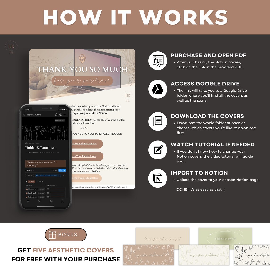 Notion Template Covers Aesthetic Dark Flower Notion Icons Covers Bundle ...