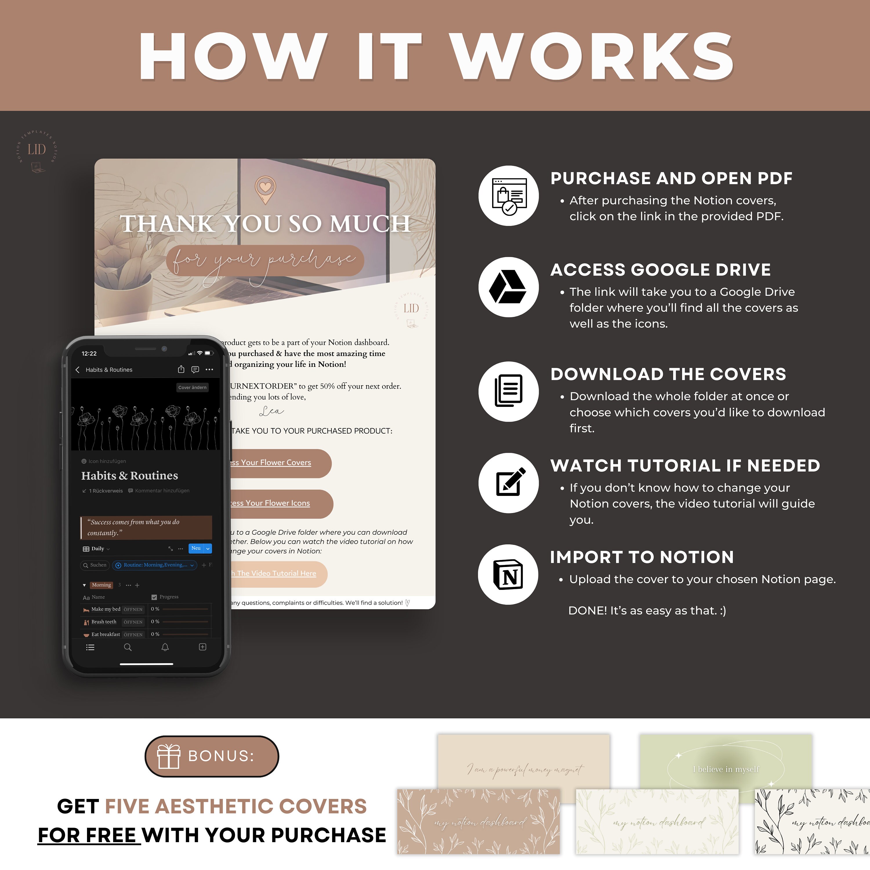 Notion Template Covers Aesthetic Dark Flower Notion Icons Covers Bundle ...