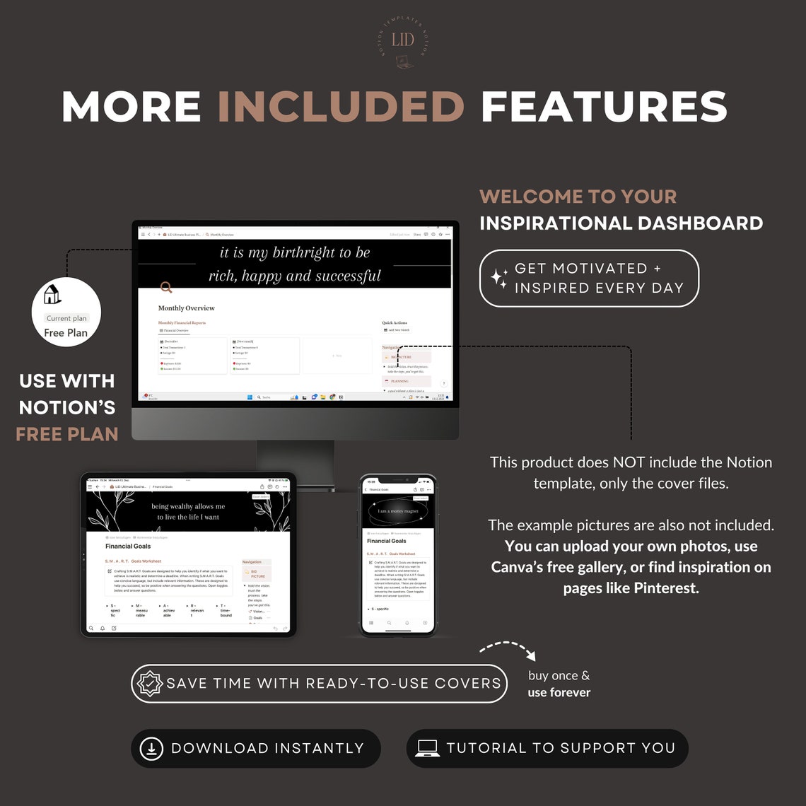 Dark Aesthetic Notion Covers Affirmations Money Finance Notion Bundle ...