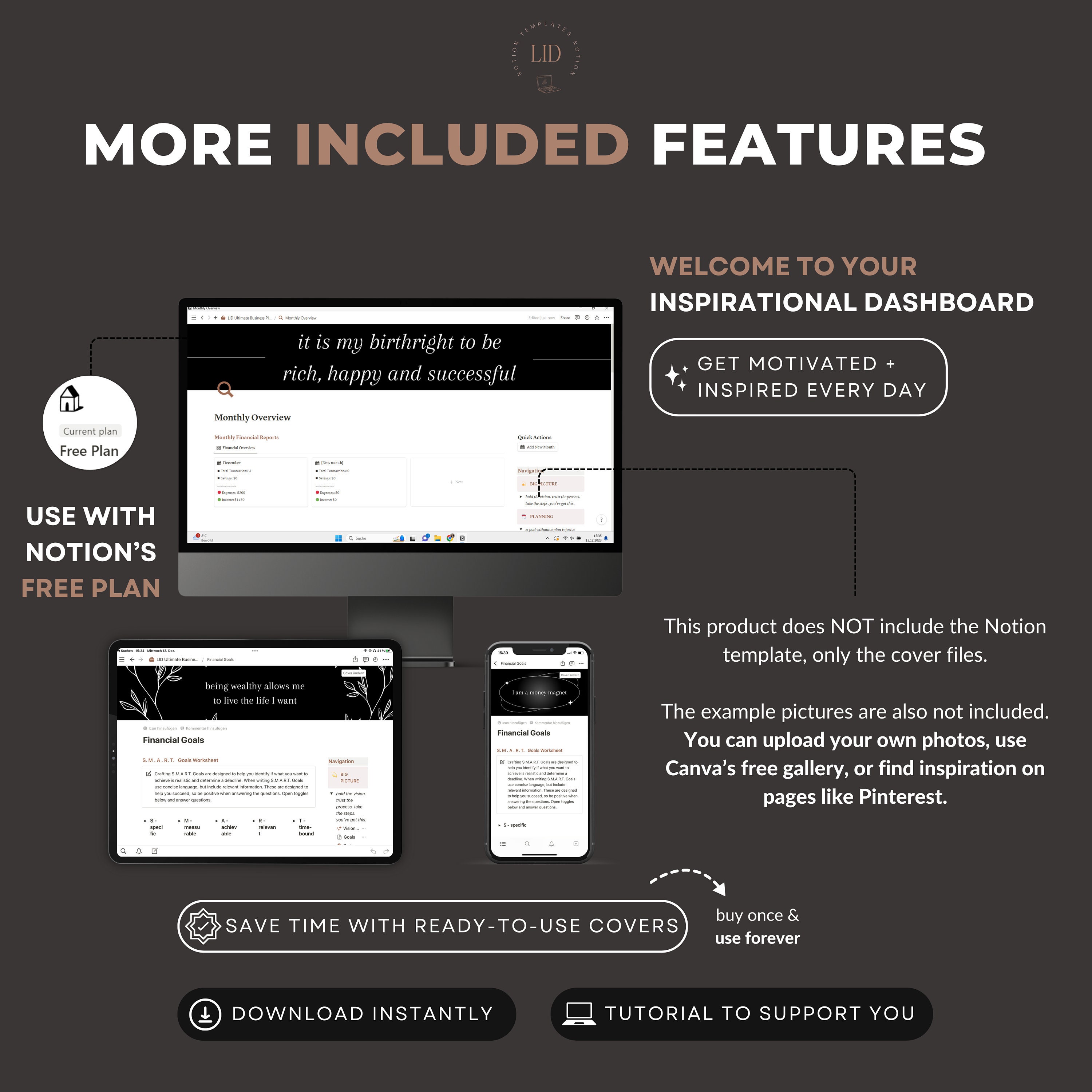 Dark Aesthetic Notion Covers Affirmations Money Finance Notion Bundle ...