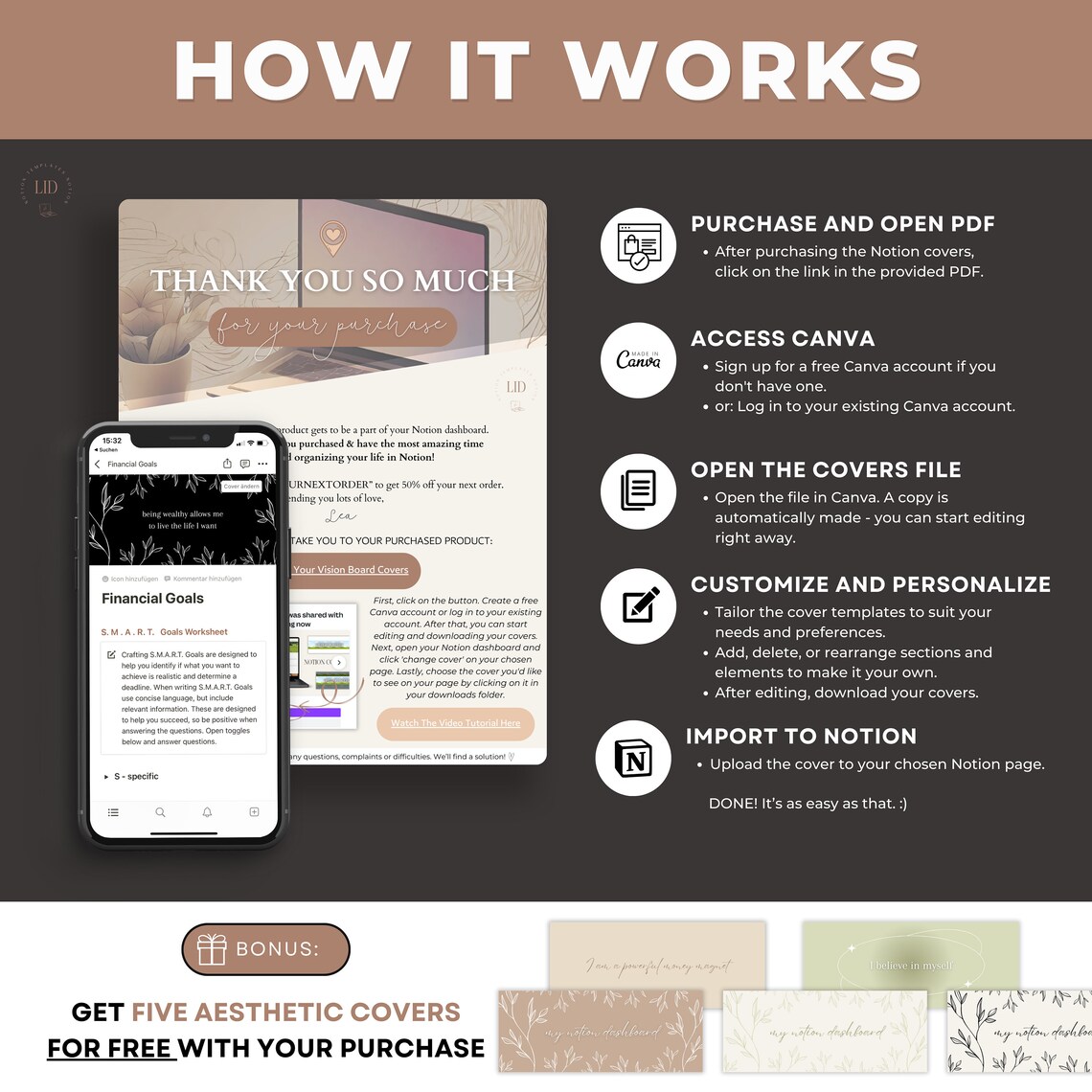 Dark Aesthetic Notion Covers Affirmations Money Finance Notion Bundle ...