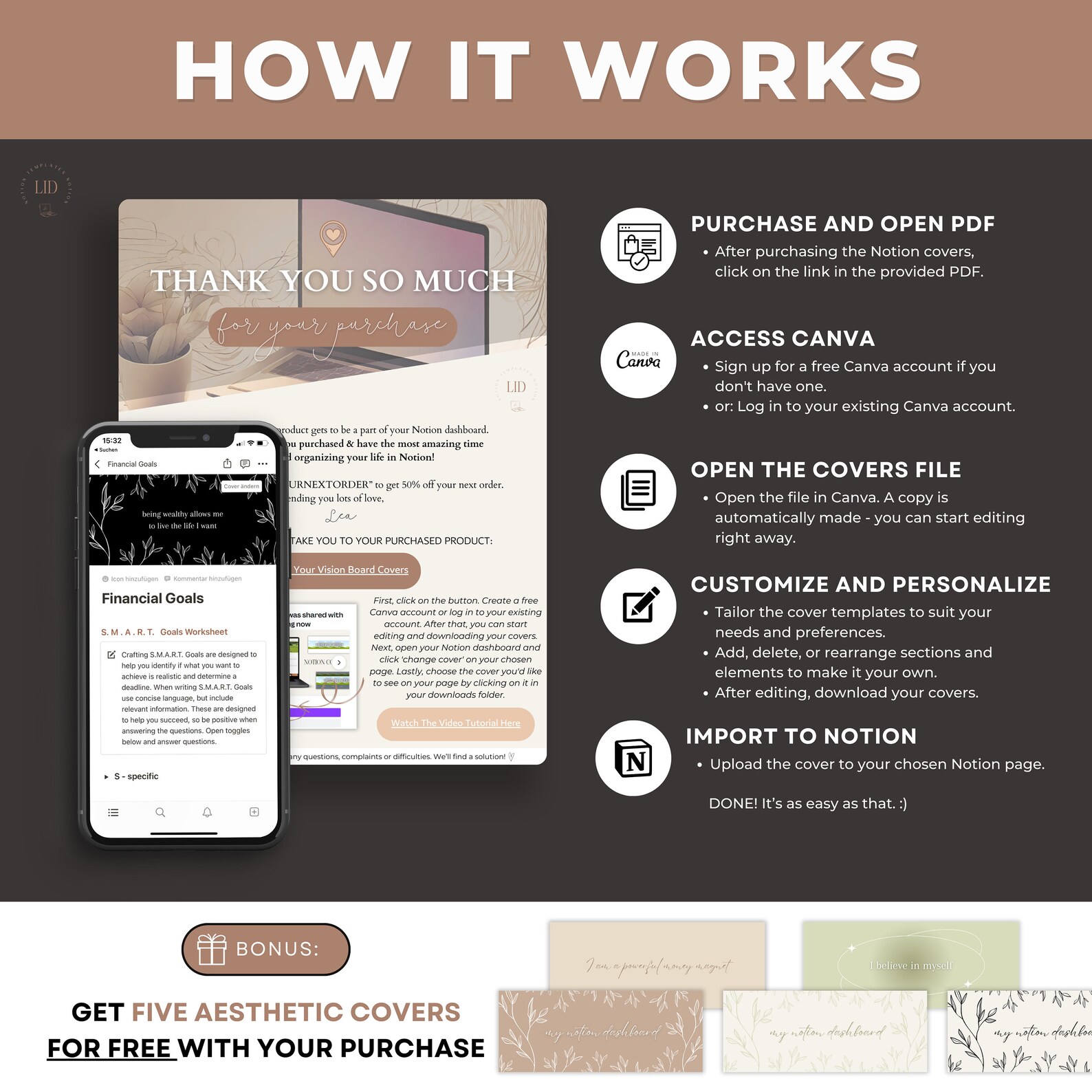 Dark Aesthetic Notion Covers Affirmations Money Finance Notion Bundle ...