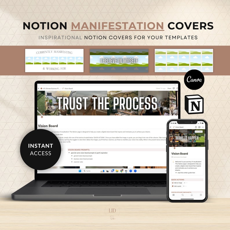 Manifestation Notion Cover Bundle Aesthetic Notion Covers Vision Board ...