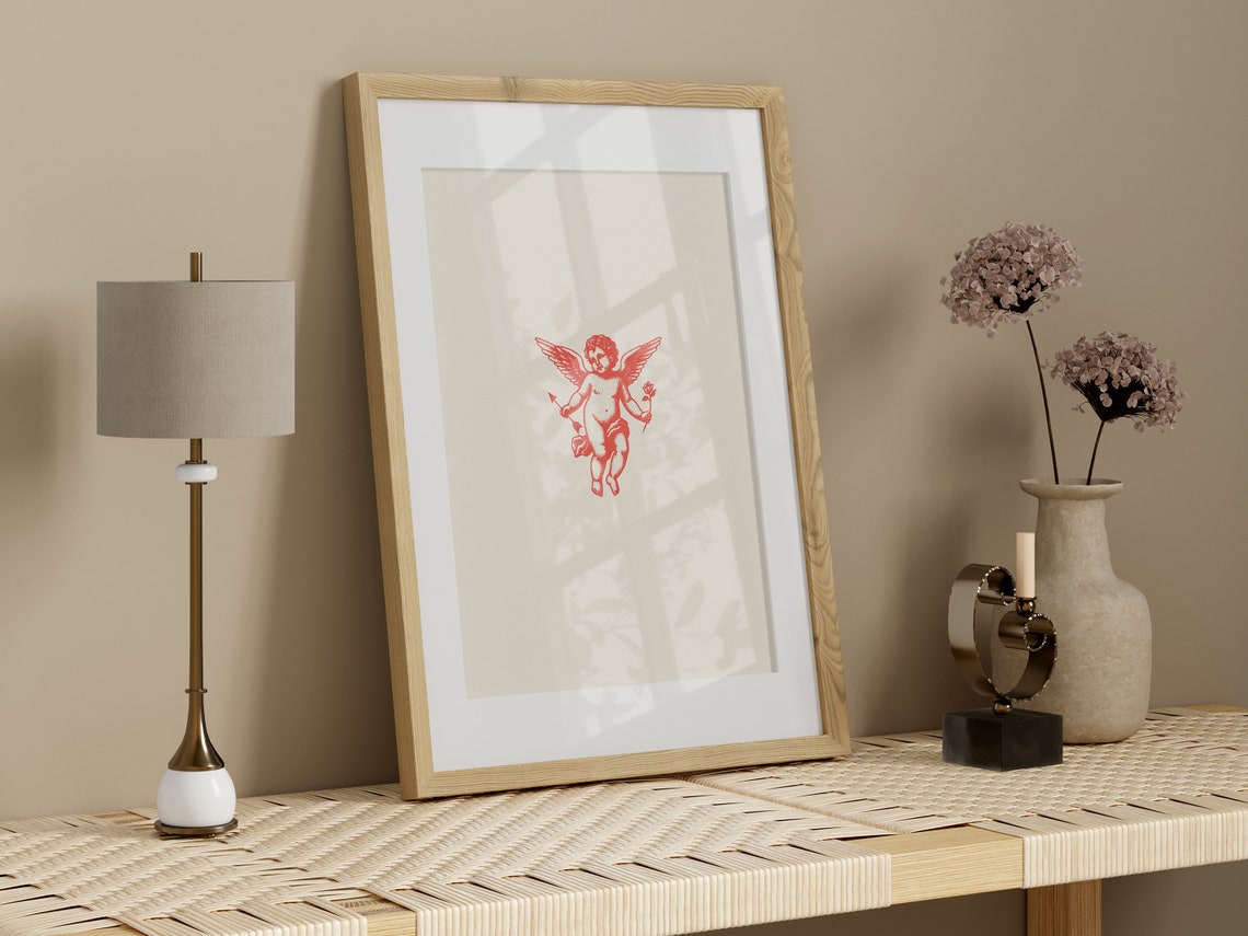 Romantic Valentine's Day Digital Print - Red Cupid, Cherub/ Cherubim ...