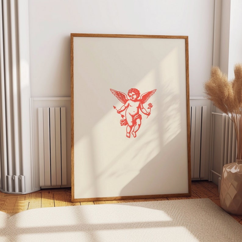 Romantic Valentine's Day Digital Print - Red Cupid, Cherub/ Cherubim ...