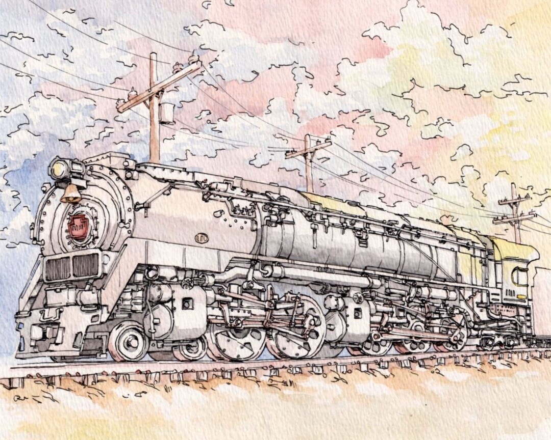 Pennsylvania Railroad Q2 Duplex, Watercolor and Ink Illustration ...