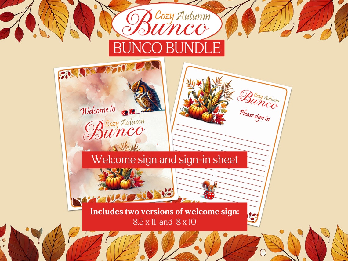 Cozy Autumn Bunco Bundle - Printable Fall Bunco Score Sheets, Tally ...