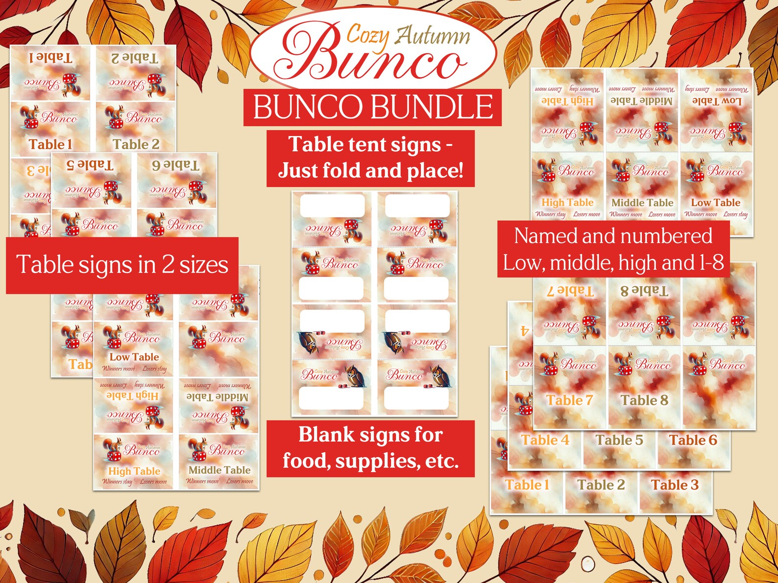 Cozy Autumn Bunco Bundle - Printable Fall Bunco Score Sheets, Tally ...
