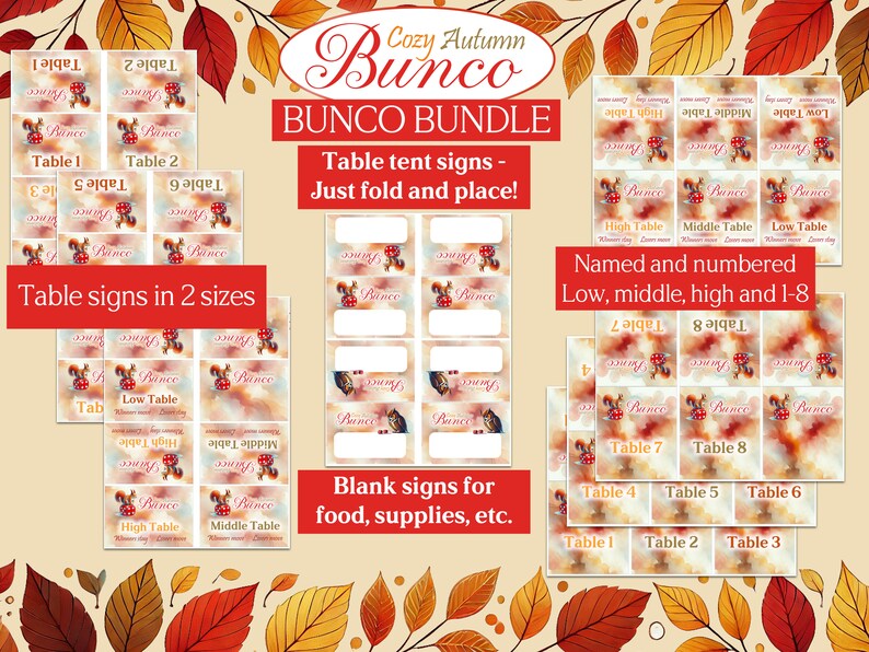 Cozy Autumn Bunco Bundle - Printable Fall Bunco Score Sheets, Tally ...