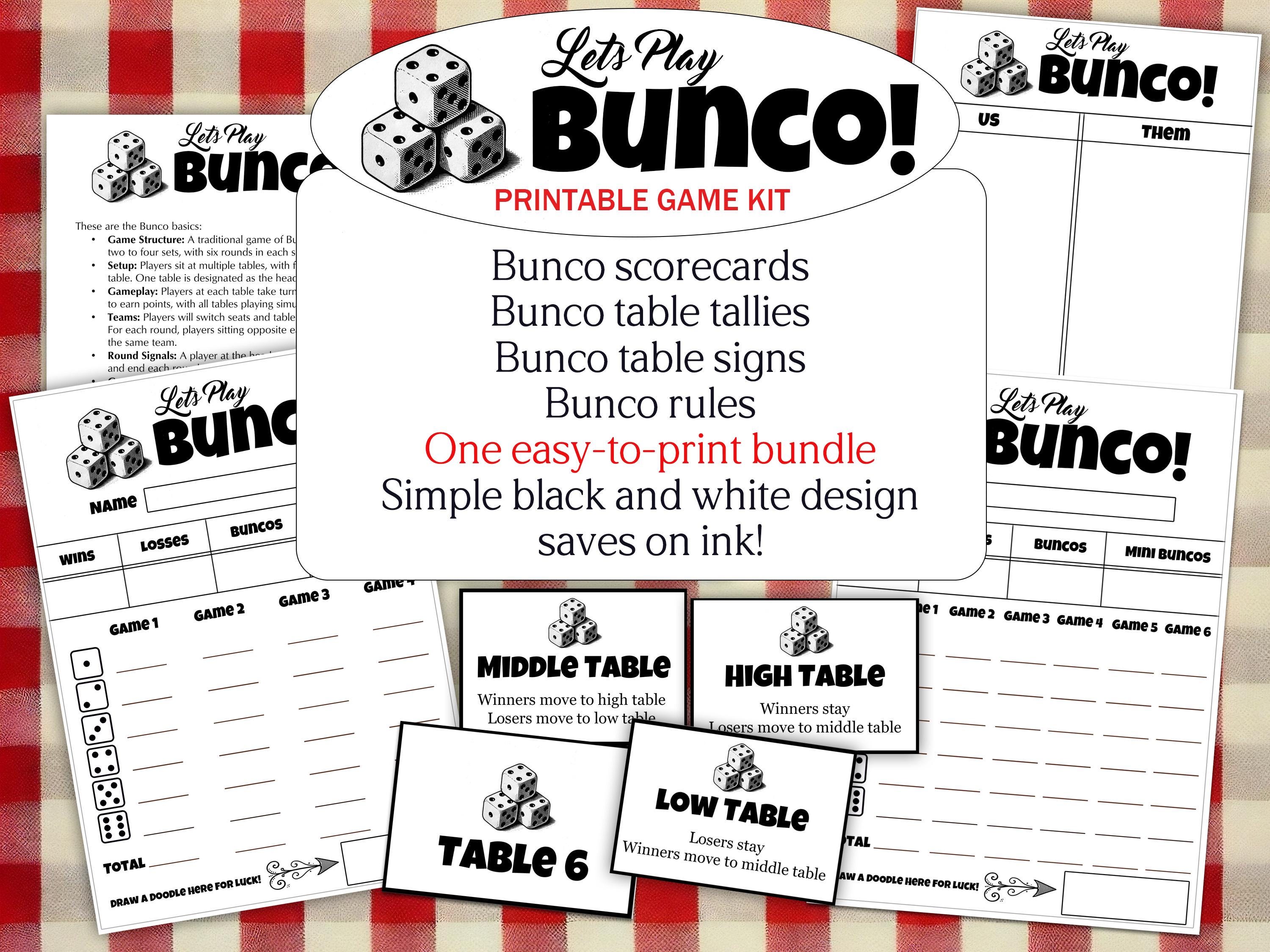 Let's Play Bunco Printable Game Bundle Bunco Score Sheets Bunco Table ...