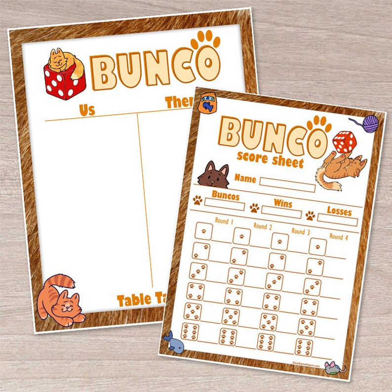 Cute Bunco Cats Design - Printable Bunco Score Cards and Table Tallies ...