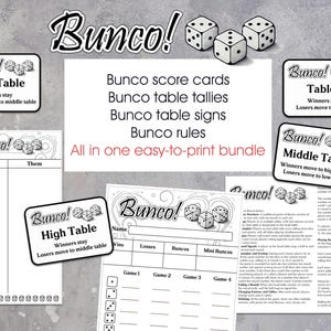 Simple Bunco Bundle | Printable Bunco Score Sheets and Bunco Table ...