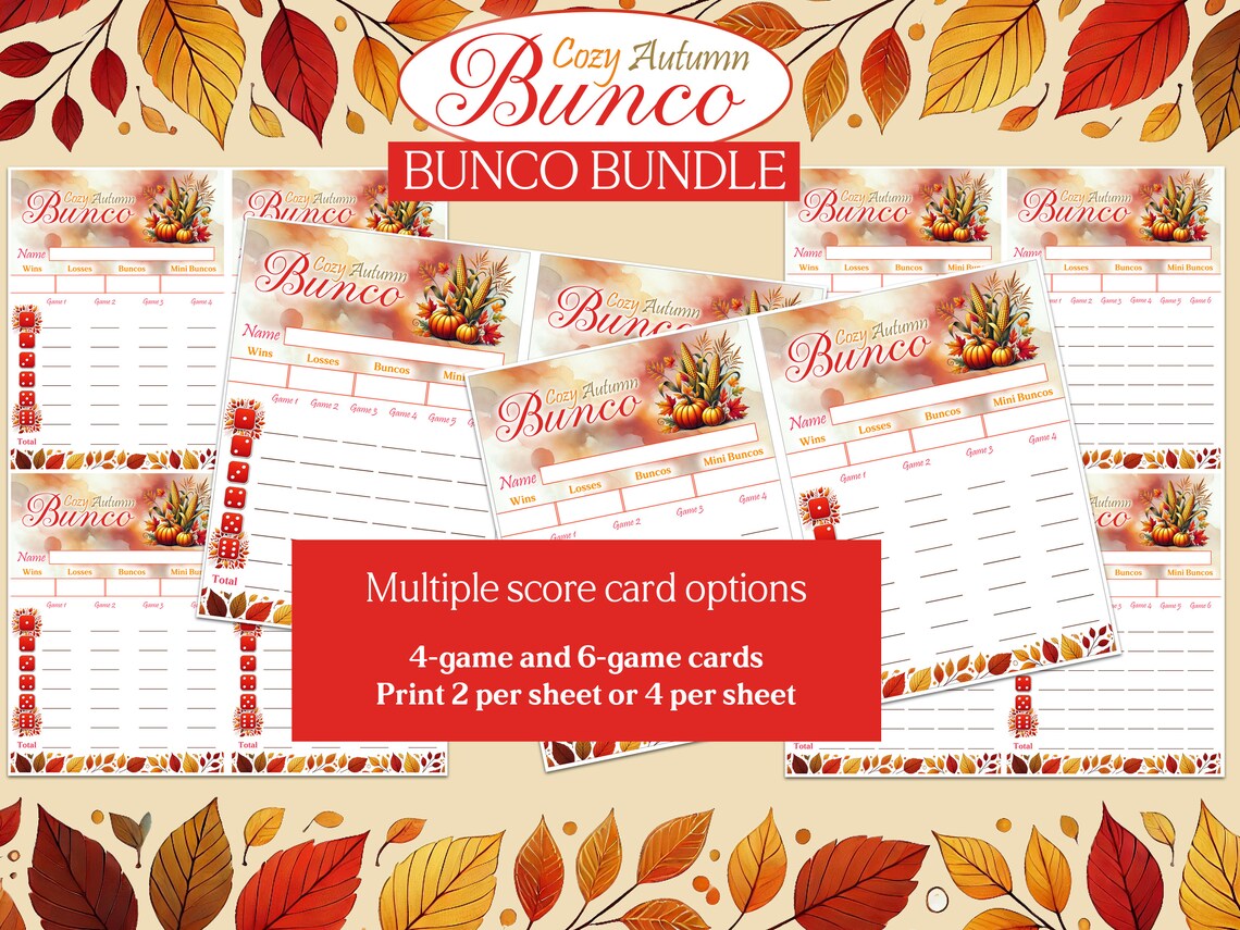Cozy Autumn Bunco Bundle - Printable Fall Bunco Score Sheets, Tally ...