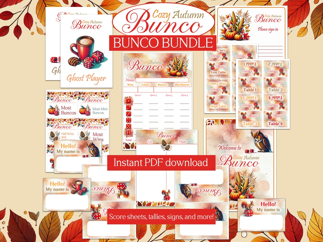 Cozy Autumn Bunco Bundle - Printable Fall Bunco Score Sheets, Tally ...