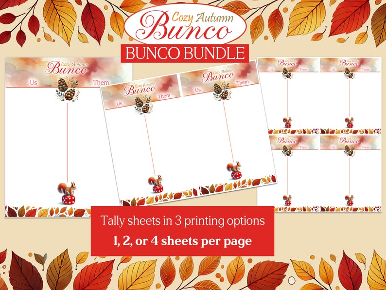 Cozy Autumn Bunco Bundle - Printable Fall Bunco Score Sheets, Tally ...