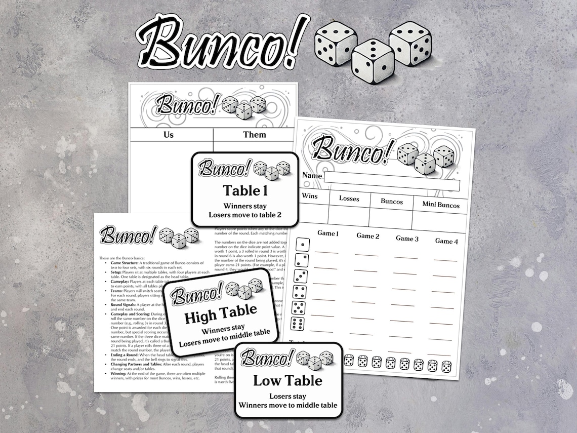 Simple Bunco Bundle | Printable Bunco Score Sheets and Bunco Table ...