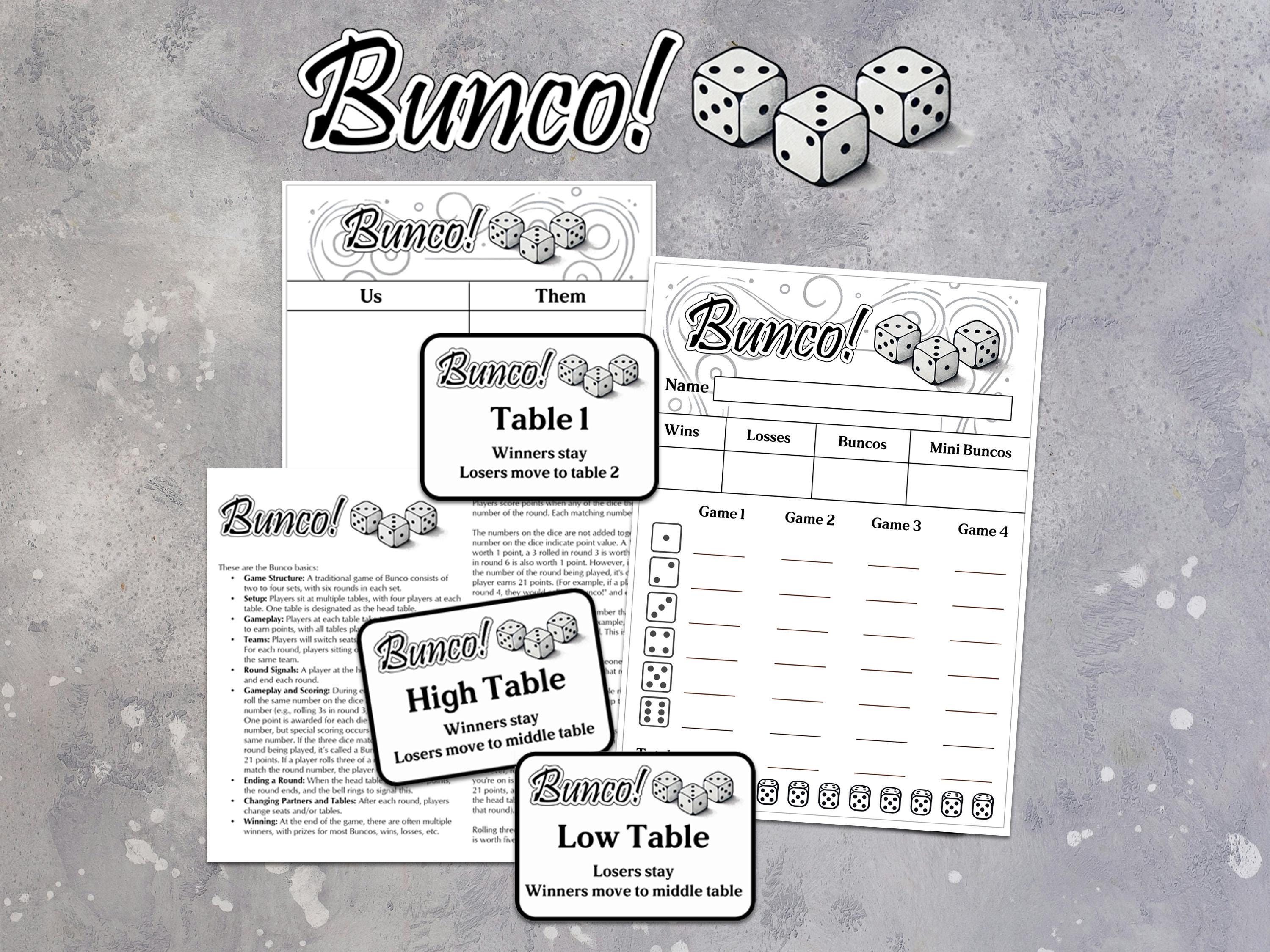 Simple Bunco Bundle | Printable Bunco Score Sheets and Bunco Table ...