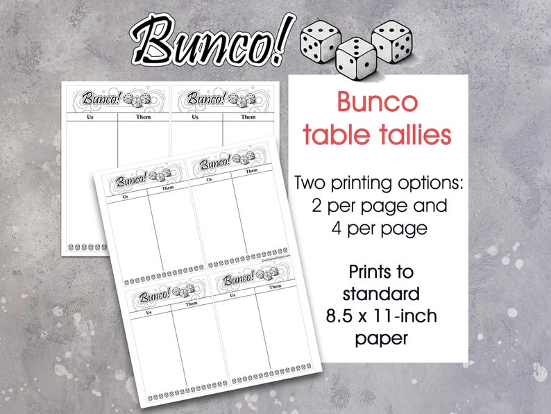 Simple Bunco Bundle | Printable Bunco Score Sheets and Bunco Table ...