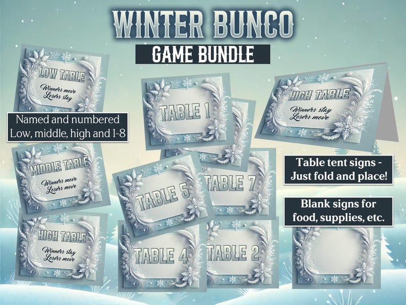 Winter Bunco Bundle | Printable Bunco Scorecards and Bunco Table ...
