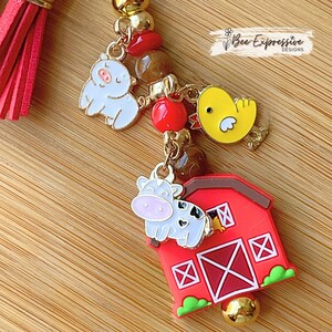 Handmade, Vividly Colored, Red Barn Keychain With Animal Charms Lobster ...