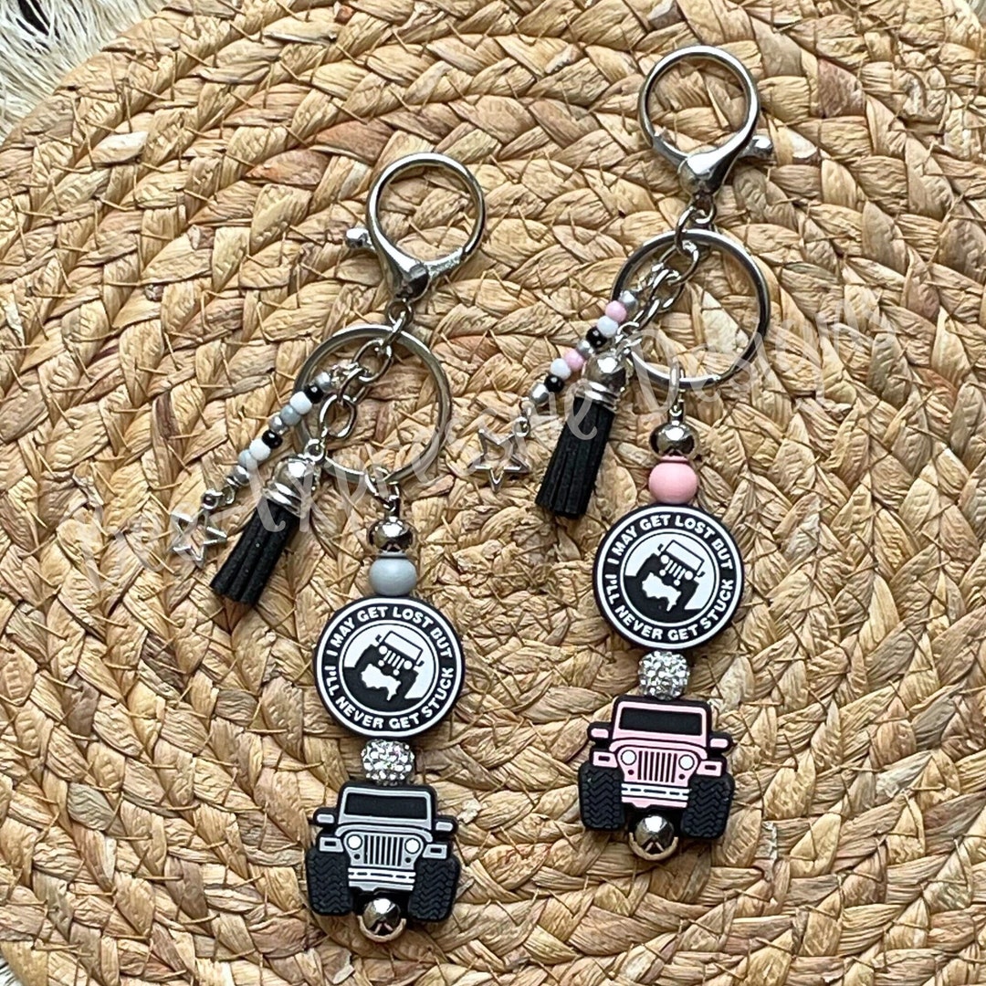 Unique, Pink or Gray, Silicone Beaded 4x4 Vehicle Keychain With a Star ...