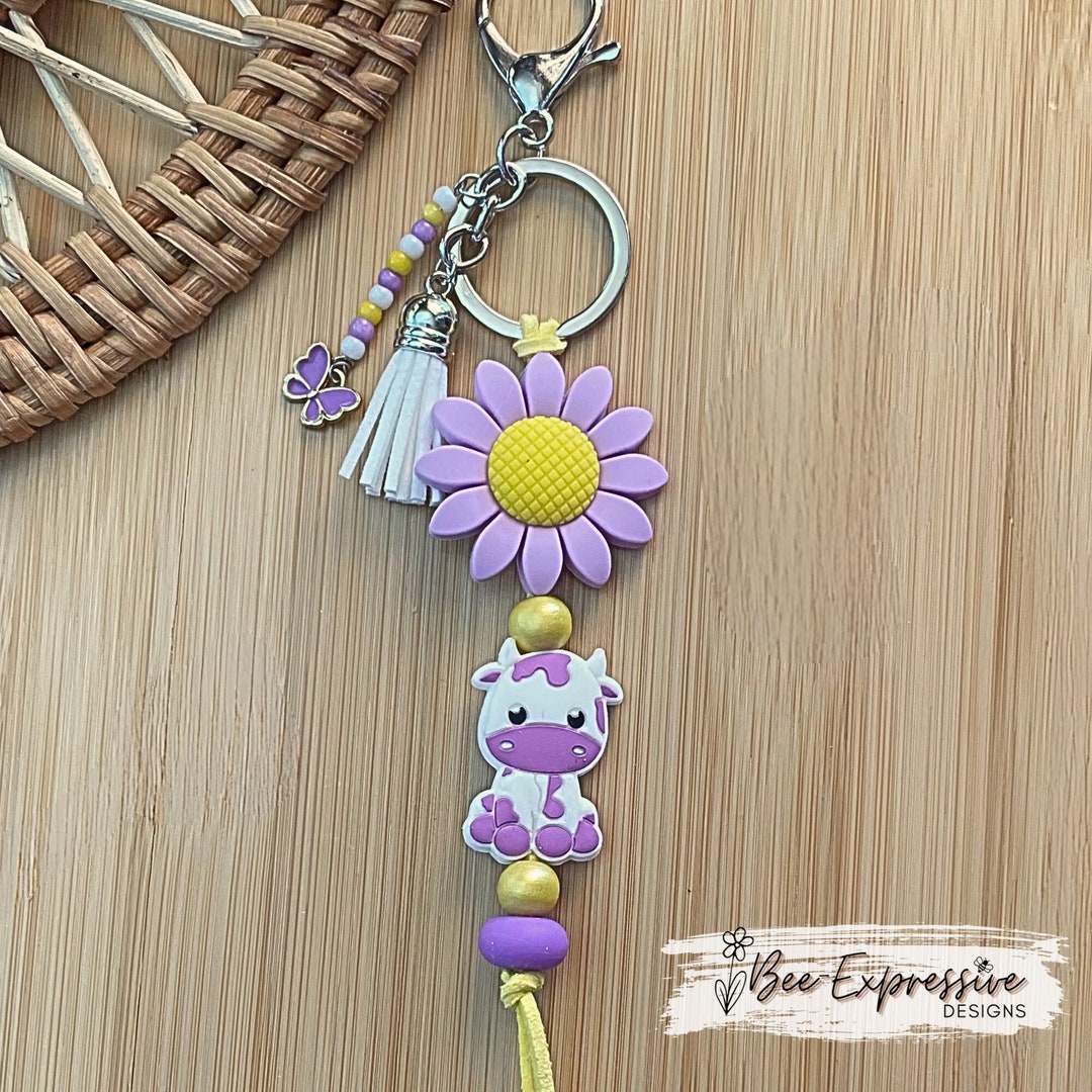 Cute and Handmade, Purple Cow Keychain With a Large Lilac, Purple ...