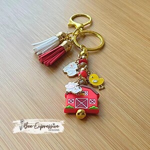Handmade, Vividly Colored, Red Barn Keychain With Animal Charms Lobster ...