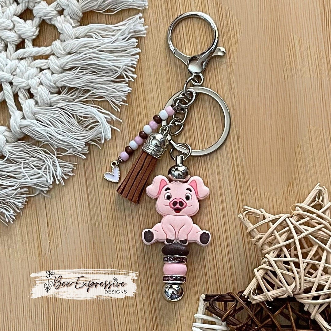 Adorable, Handmade, Pink Pig Metal Keychain! Lobster Claw Clasp ...