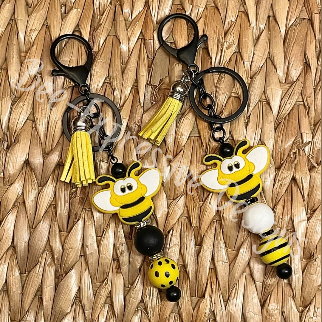 Handmade Bumblebee Keychain: Beaded Bee, Yellow Tassel - Etsy