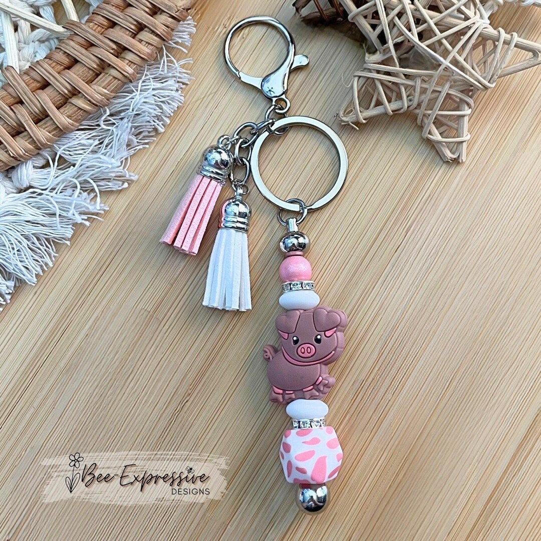 Pink Pig Beaded Keychain! Lobster or Swivel Clasp, Bead Bar ...