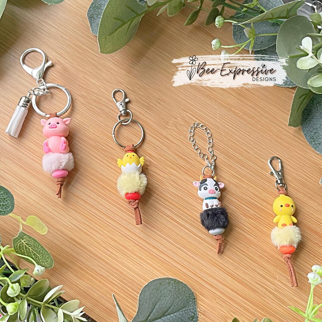 Handmade 3D Farm Animal Keychain: Pig, Chicken, Cow, or Duck - Etsy