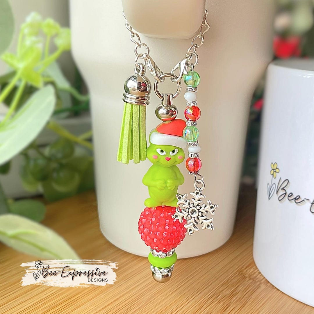 Grinch Tumbler Charm: Handmade Beaded Tassel With Snowflake - Etsy