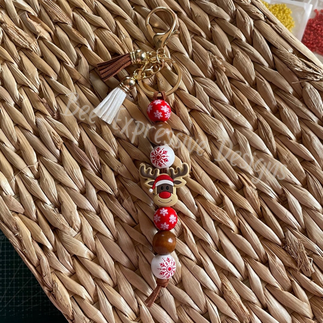 Handmade Rudolph Reindeer Christmas Keychain: Suede Tassels & Wood ...