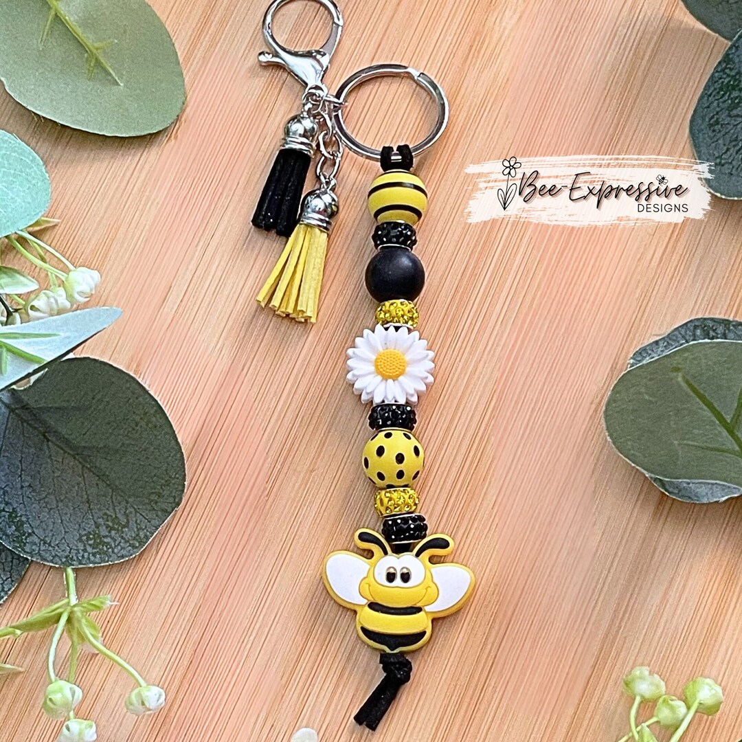 Bumblebee Keychain: Handmade Beaded Tassel Bag Charm - Etsy