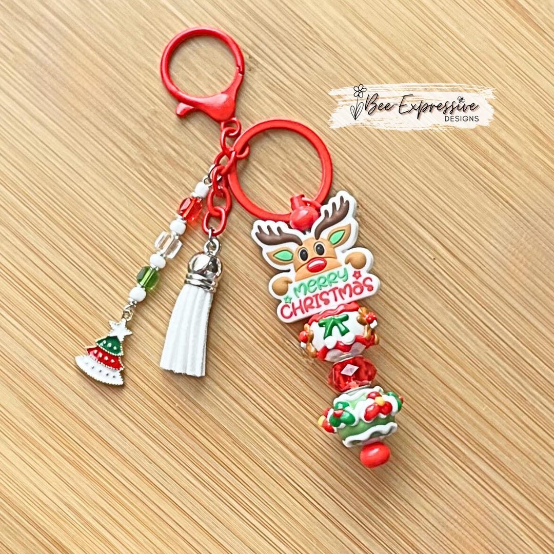 Handmade Reindeer Christmas Keychain: Lampwork Glass Beads & Tree Charm ...