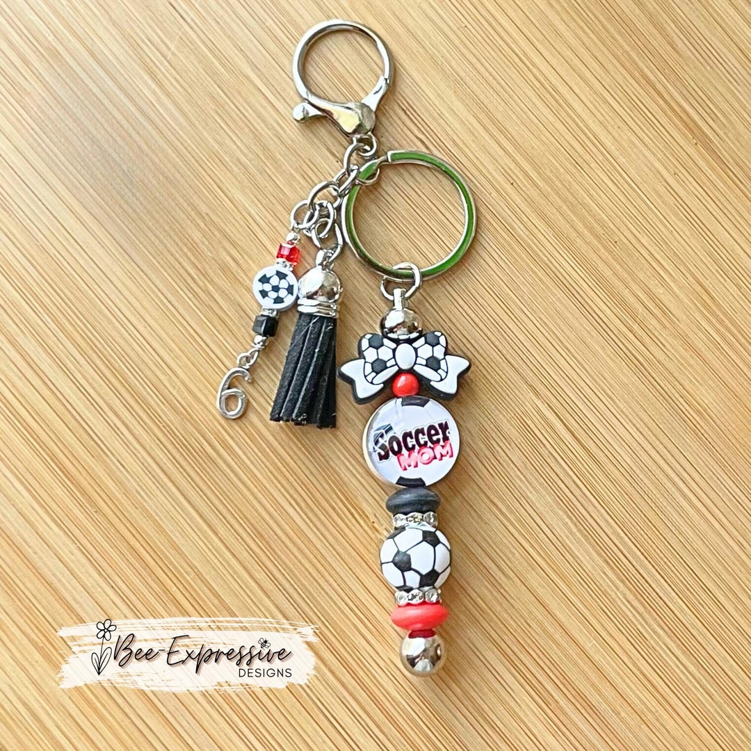 Handmade Soccer Mom Keychain: Beaded Tassel, Custom Jersey Number - Etsy