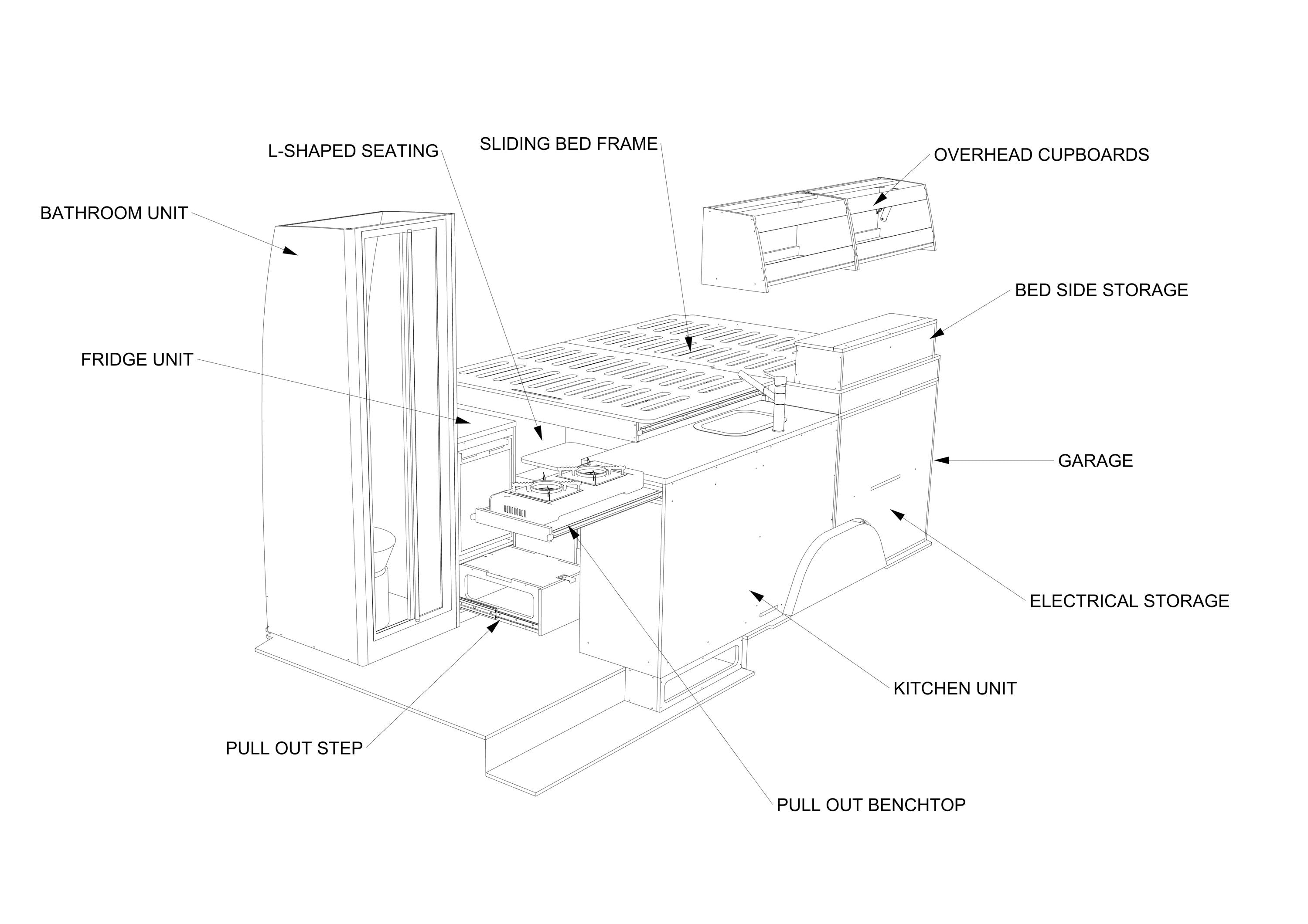 Sprinter Camper Van Conversion Floor Plan: MWB 144 DXF & 3D Model ...