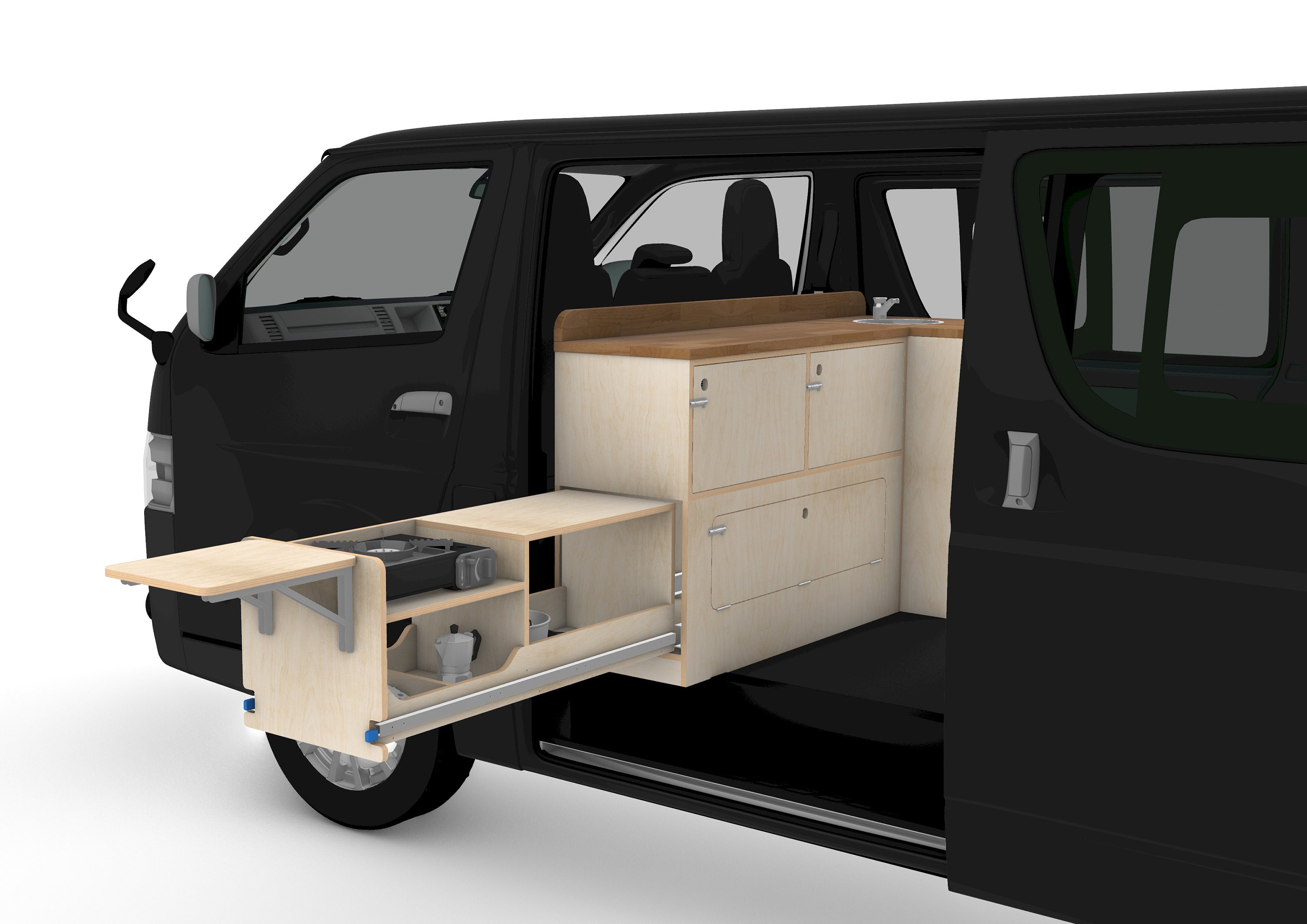 Camper Van Kitchen Unit Plans: Side Pull-out Camper Conversion (PDF ...
