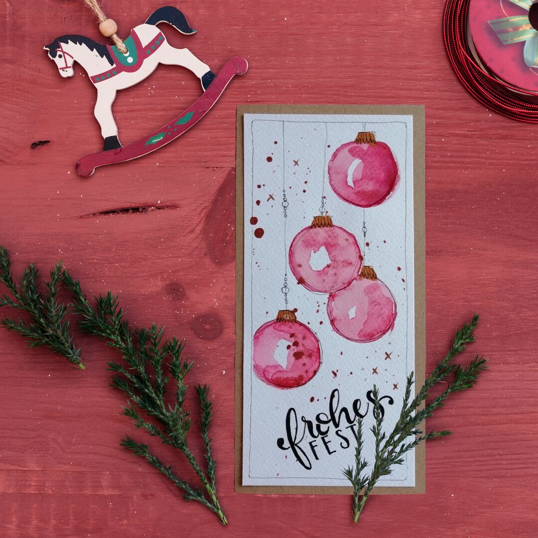Christmas Cards Hand Lettering Red Sunday Art Christmas Tree Balls ...