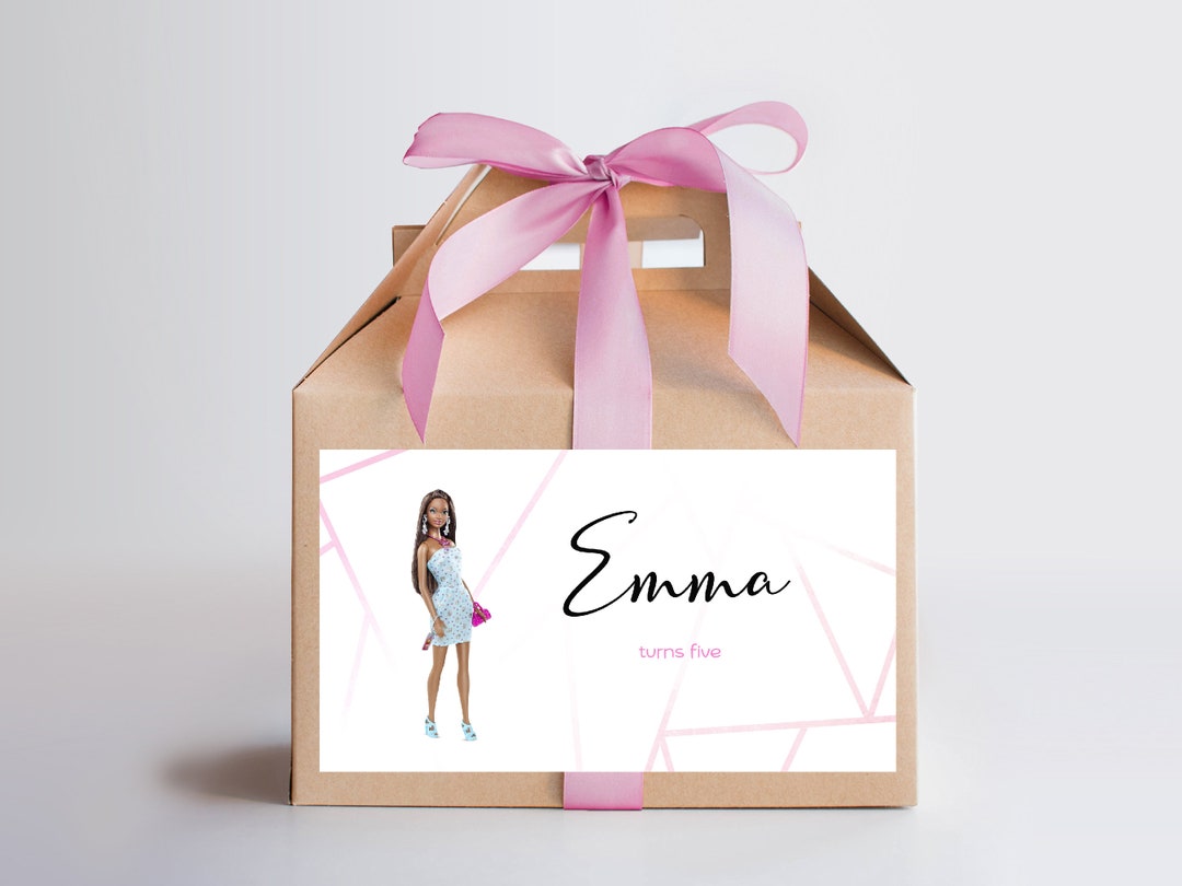 Doll Birthday Party Gable Box Label, Modern Doll Party Candy Box Label ...