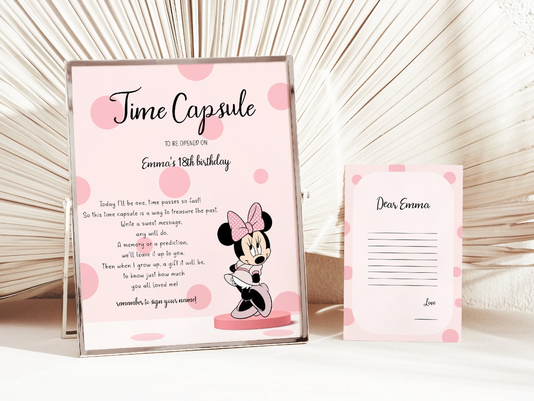Minnie Mouse Birthday Time Capsule, Modern Pink Minnie Mouse Birthday ...