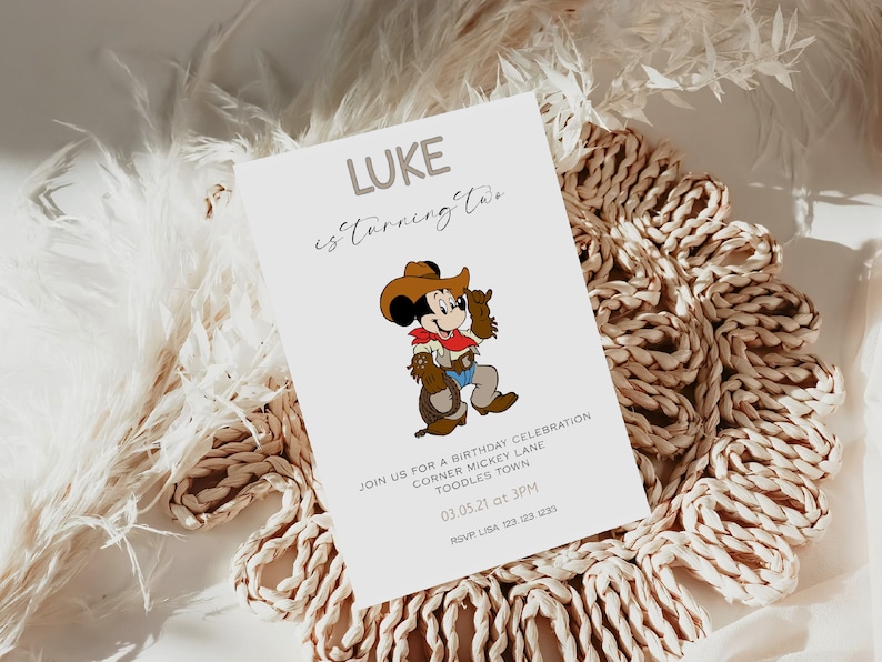 Rodeo Mickey Mouse Birthday Invitation, Cowboy Mickey Mouse Birthday ...