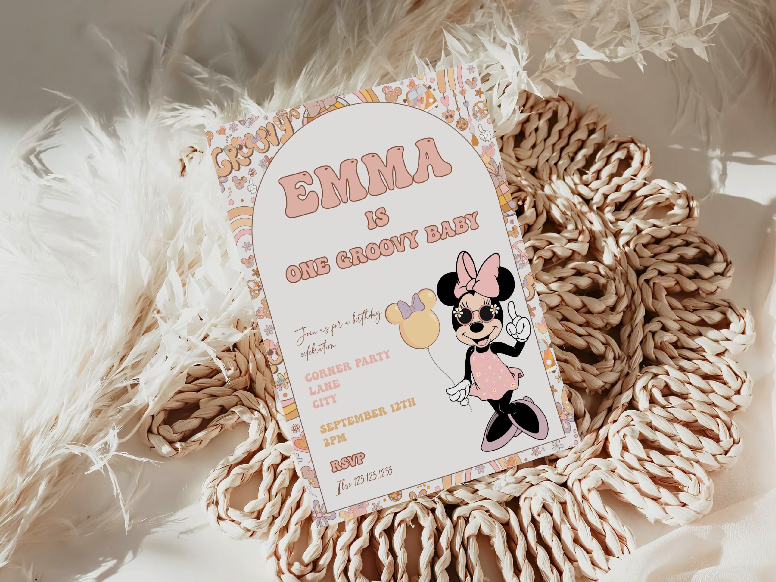 Groovy Minnie Mouse Invitation, One Groovy Baby Minnie Mouse Birthday ...