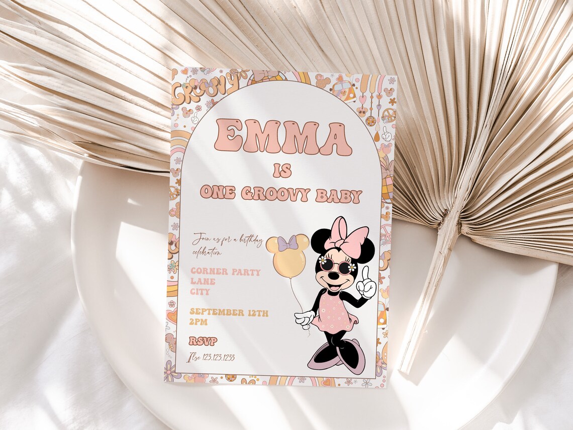 Groovy Minnie Mouse Invitation, One Groovy Baby Minnie Mouse Birthday ...