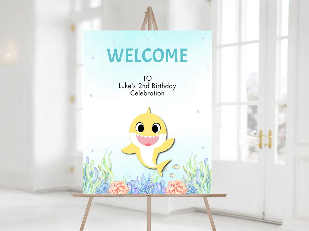 Shark Birthday Welcome Sign, Shark Birthday Party Welcome Board ...